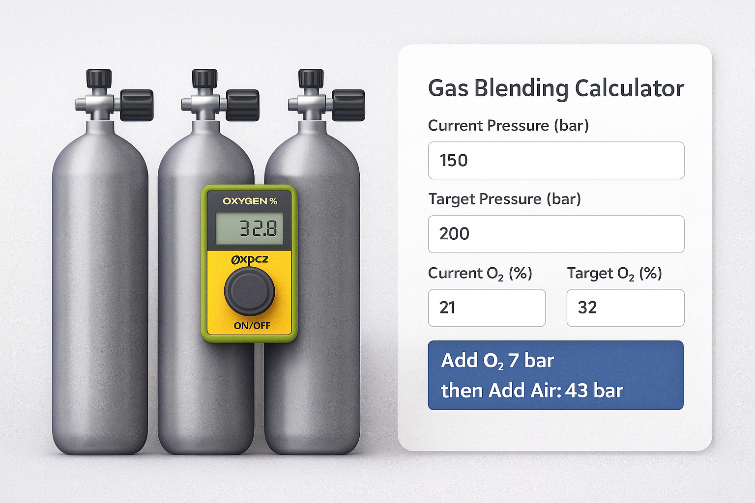 Gas Blending Calculator – Nitrox & Trimix Tools | Simple Dive – Simple Dive